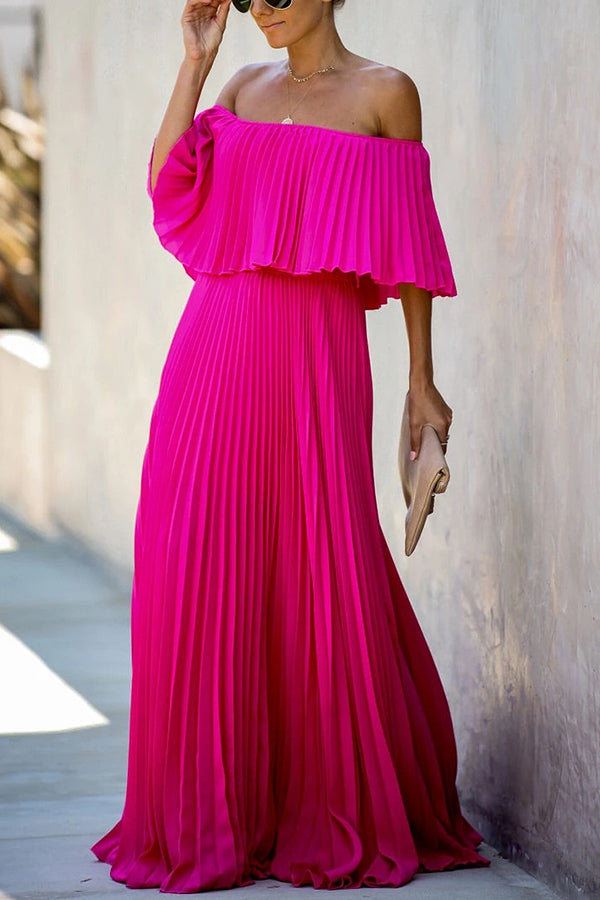 Ruffled Peated Chiffon Maxi Dress – Mccoyn