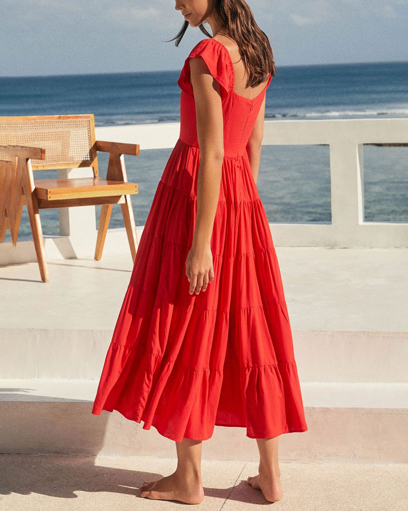 Summer Square Neck Ruffle Sleeve Dress – Mccoyn