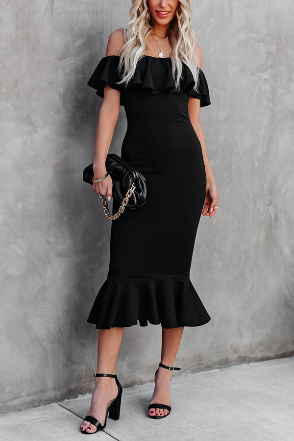Perfectly Ruffle Off Shoulder Midi Dress – Mccoyn
